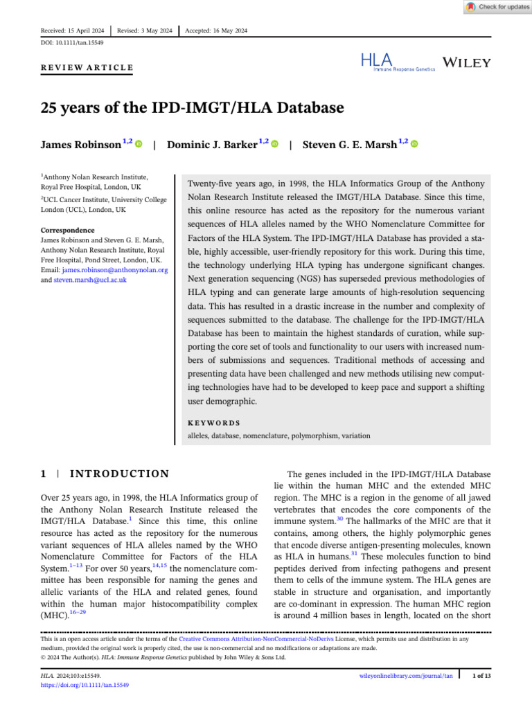 25 Years of IPD-IMGT/HLA Database | PDF | Major Histocompatibility ...