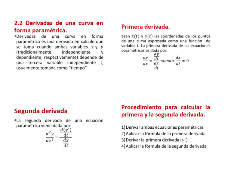 2.2 Derivada de Una Curva en Forma Paramétrica A PDF | PDF
