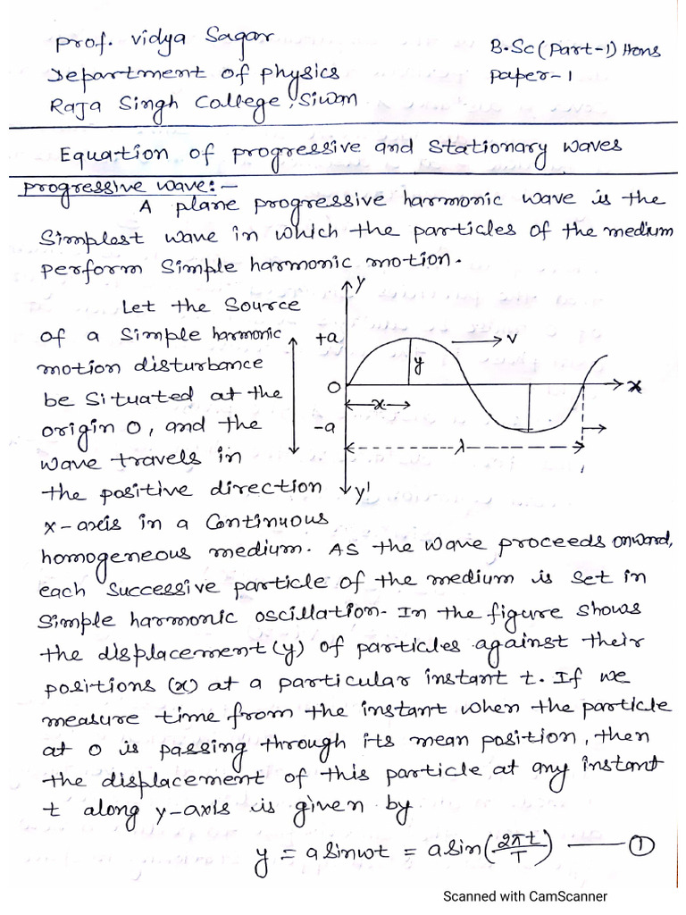 Equation of Progressive and Stationary Waves | PDF