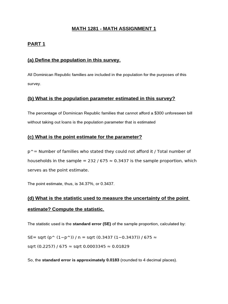 Math 1281 - Unit 1 Math Assignment | PDF