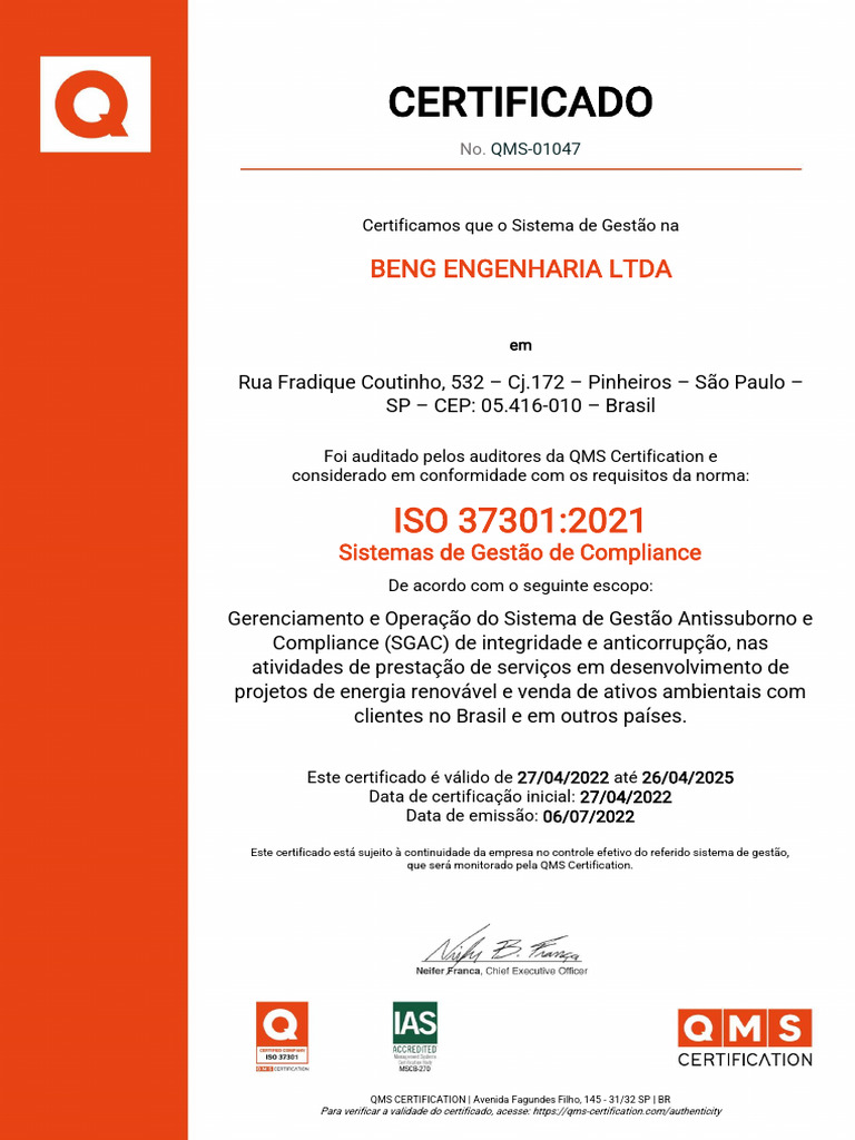Certificate 37301 BENG PT EN | PDF | Business