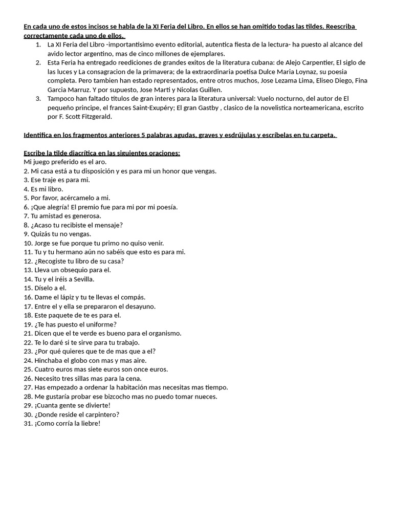 Ejercitacion Tildes | PDF