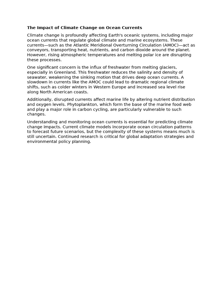 The Impact of Climate Change On Ocean Currents | PDF