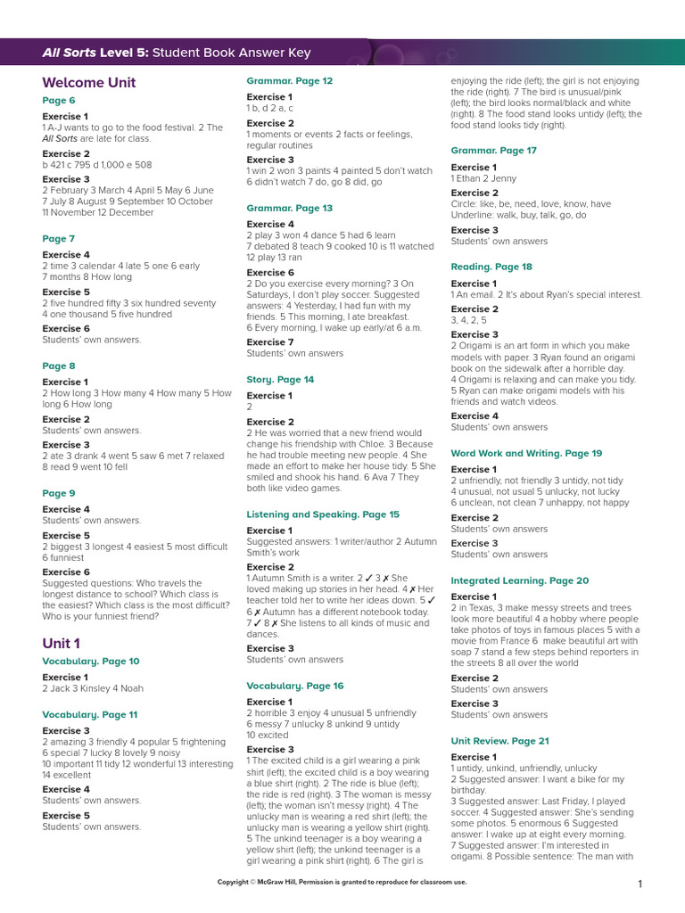 All Sorts Level 5 Answer Key | PDF | Foods