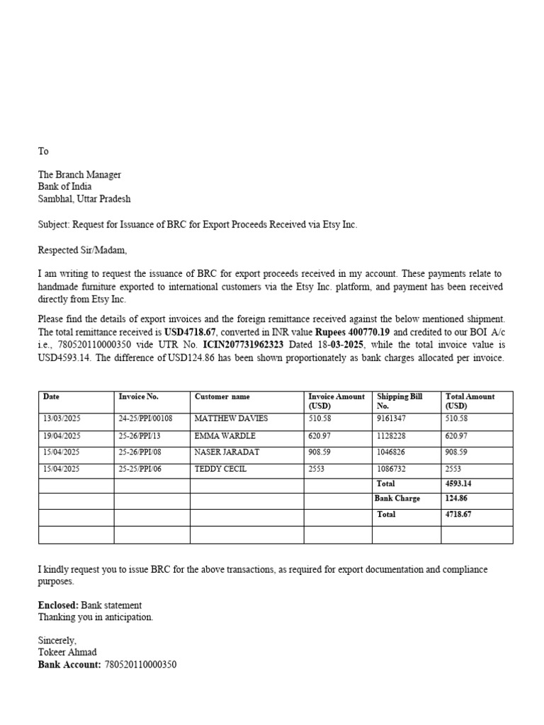Request for BRC Issuance for Exports | PDF