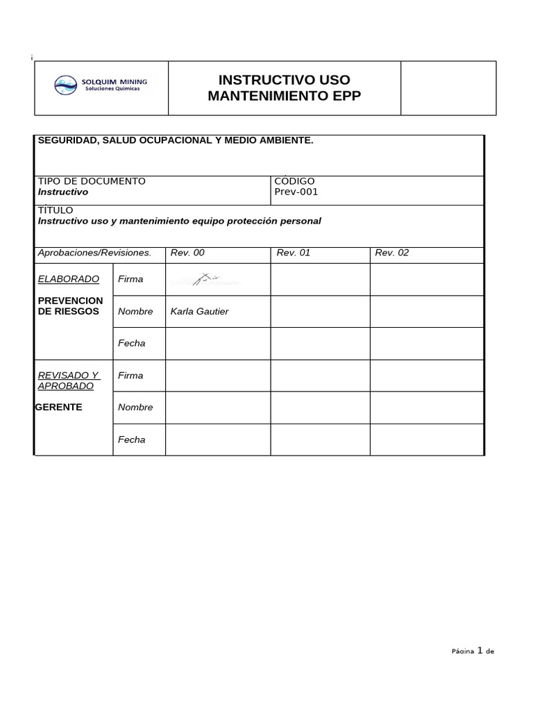 Prev-001-Instructivo Entrega Epp | PDF | Seguridad y salud ocupacional