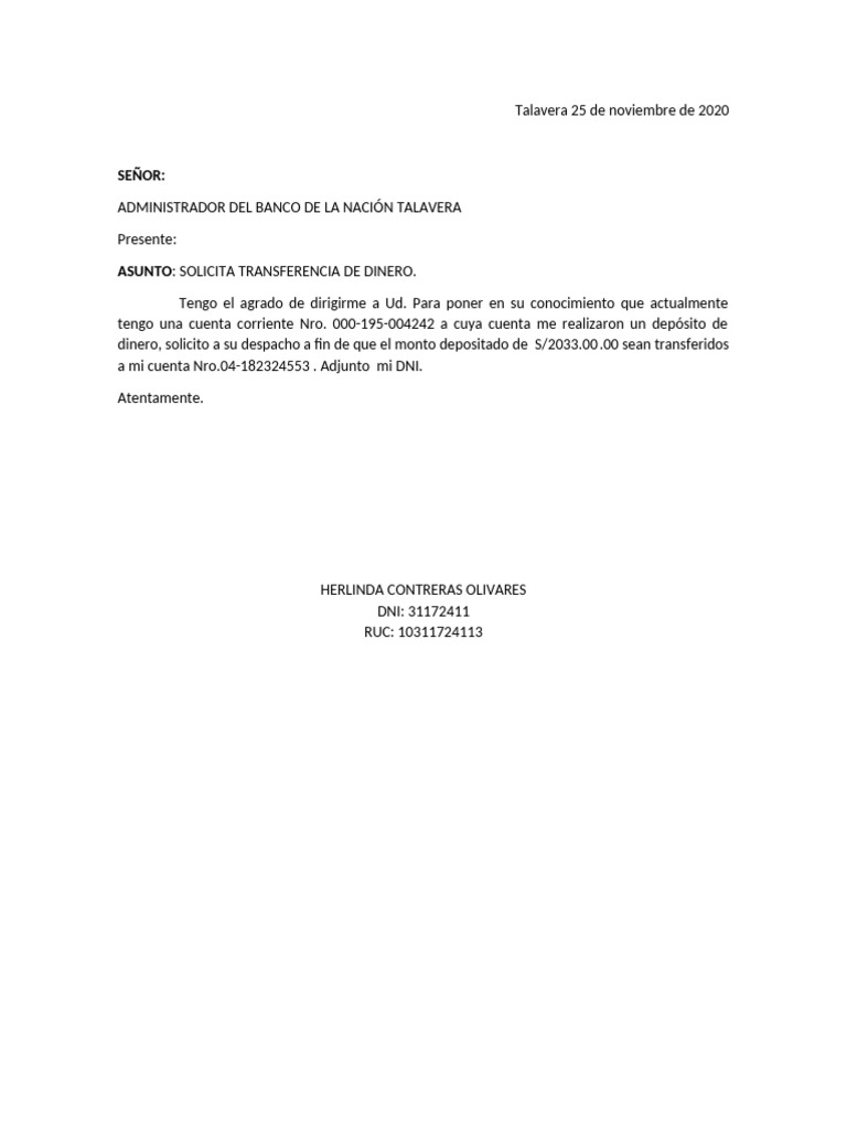 Carta Banco de La Nacion | PDF