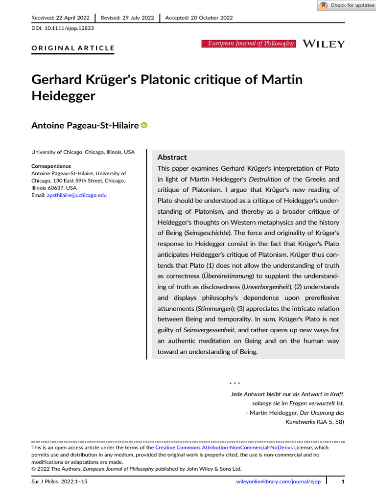 Gerhard Krügers Platonic Critique of Martin Heidegger | PDF | Martin ...