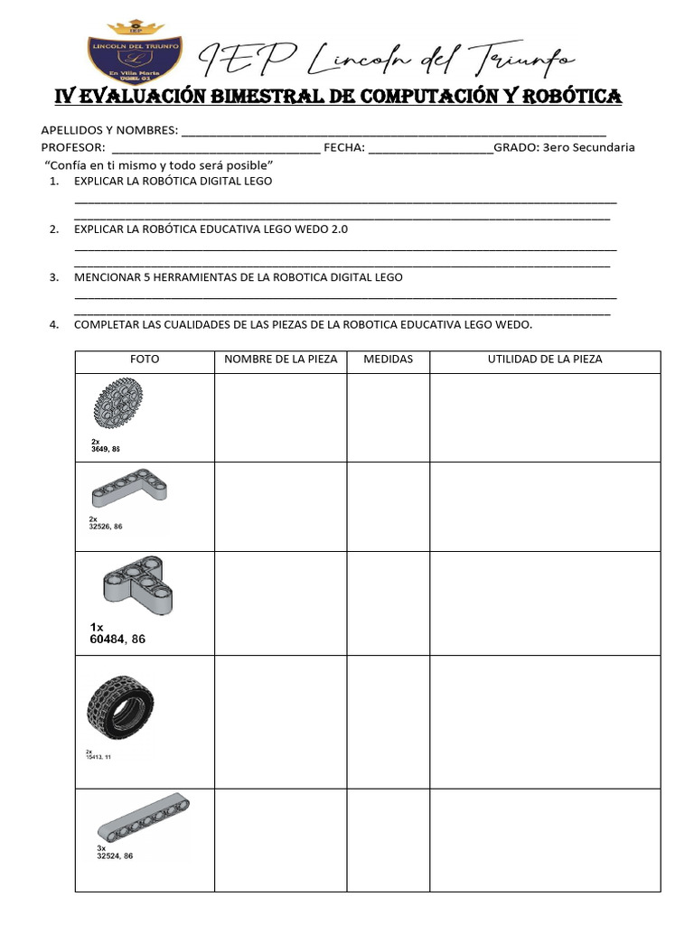 4examen Bimestral COMPUTACIÓN Y ROBOTICA 3ERO Año | PDF | Informática