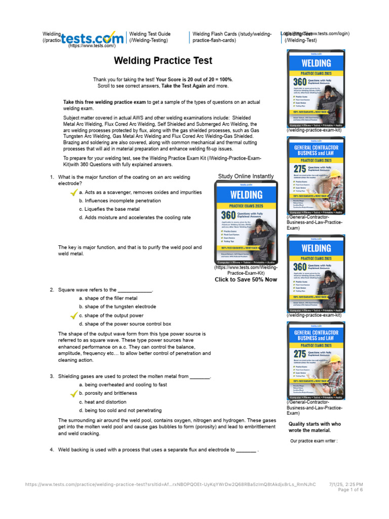 Welding Certification Practice Test Guide | PDF | Welding | Construction