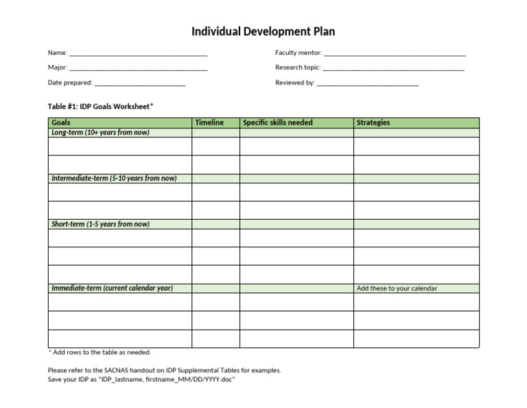 IDP Goals Worksheet | PDF