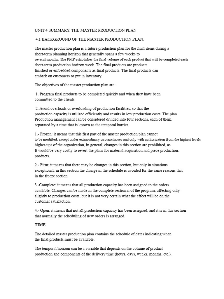 Unit 4 Master Production Plan | PDF | Business | Demand
