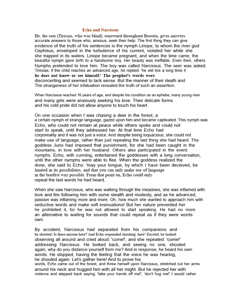 Echo and Narcissus Ovid | PDF