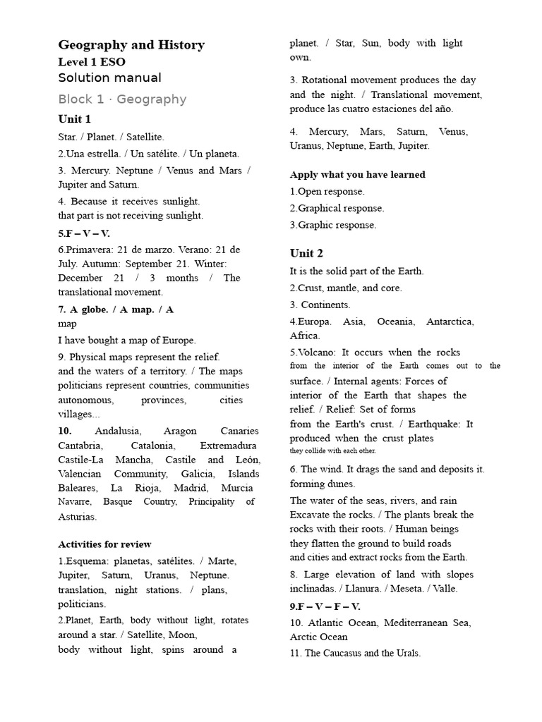 Geography and History Solution Manual 1st Year of Secondary Education ...