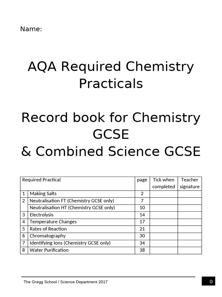 AQA GCSE Chemistry Practical Guide | PDF | Salt (Chemistry) | Experiment