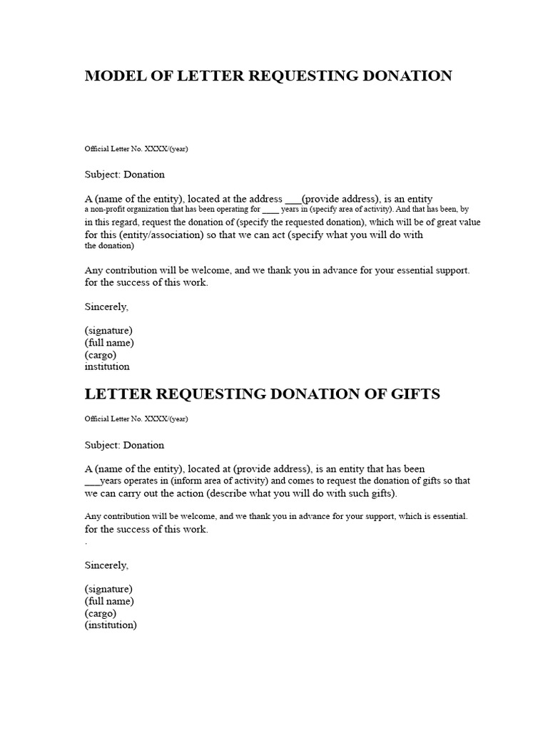 Model of Official Letter Requesting Donation | PDF