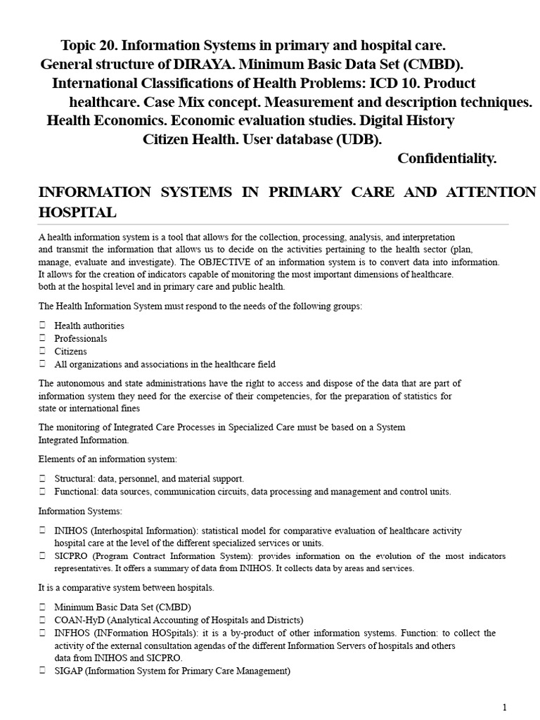 Topic 20. Information Systems in Primary and Hospital Care | PDF ...