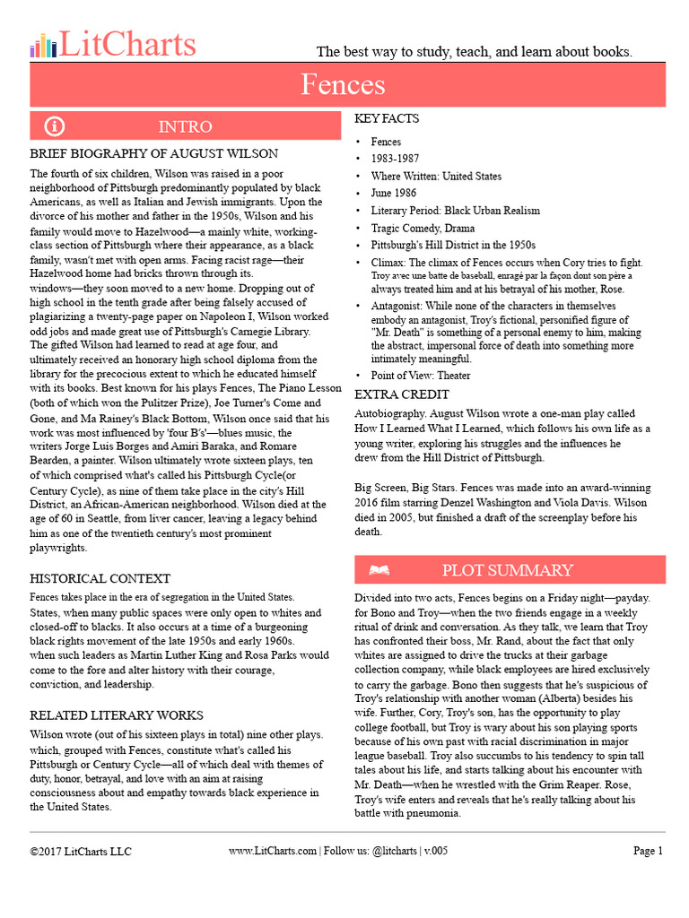 Overview of August Wilson's Fences | PDF | Fences (Play)