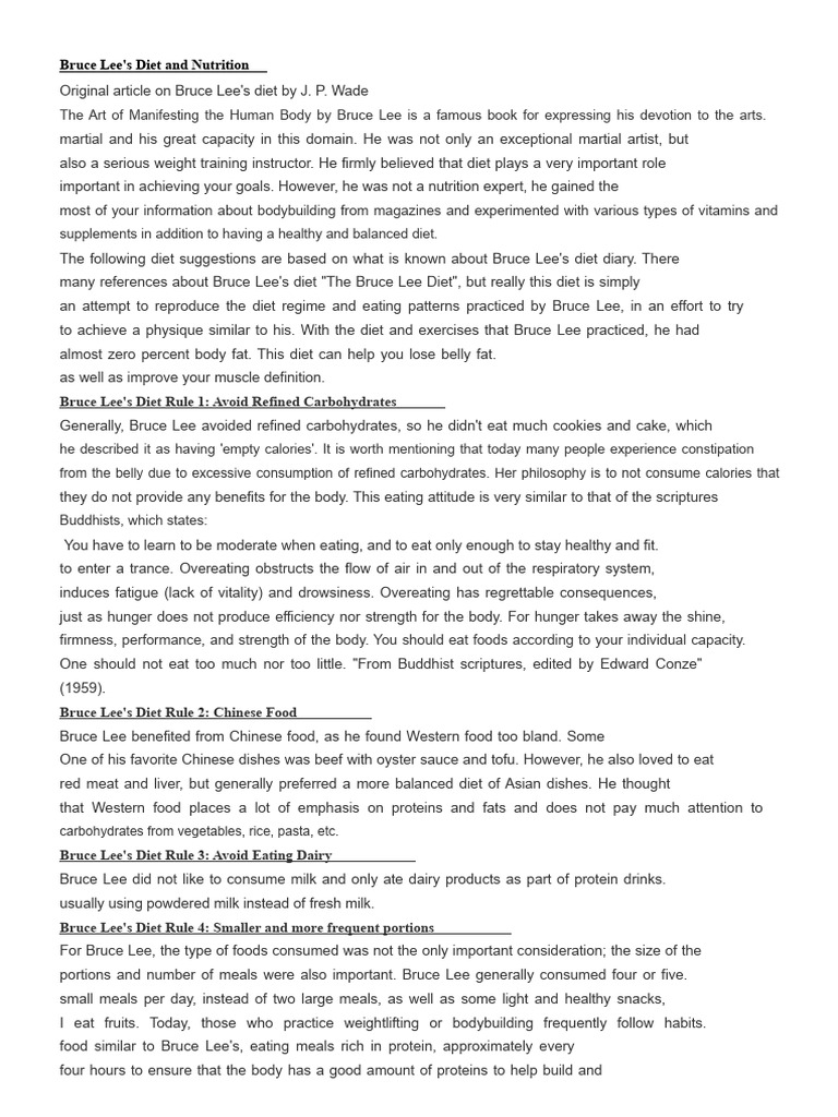 Bruce Lee's Nutrition and Diet Insights | PDF | Cooking | Foods