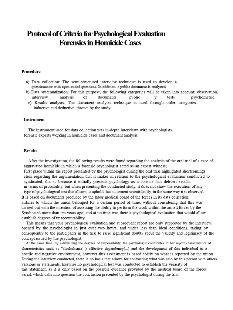 Forensic Psychological Evaluation in Homicide Cases | PDF | Psychology ...