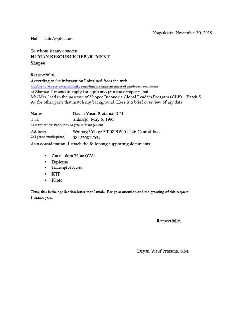 Job Application for Shopee GLP Program | PDF