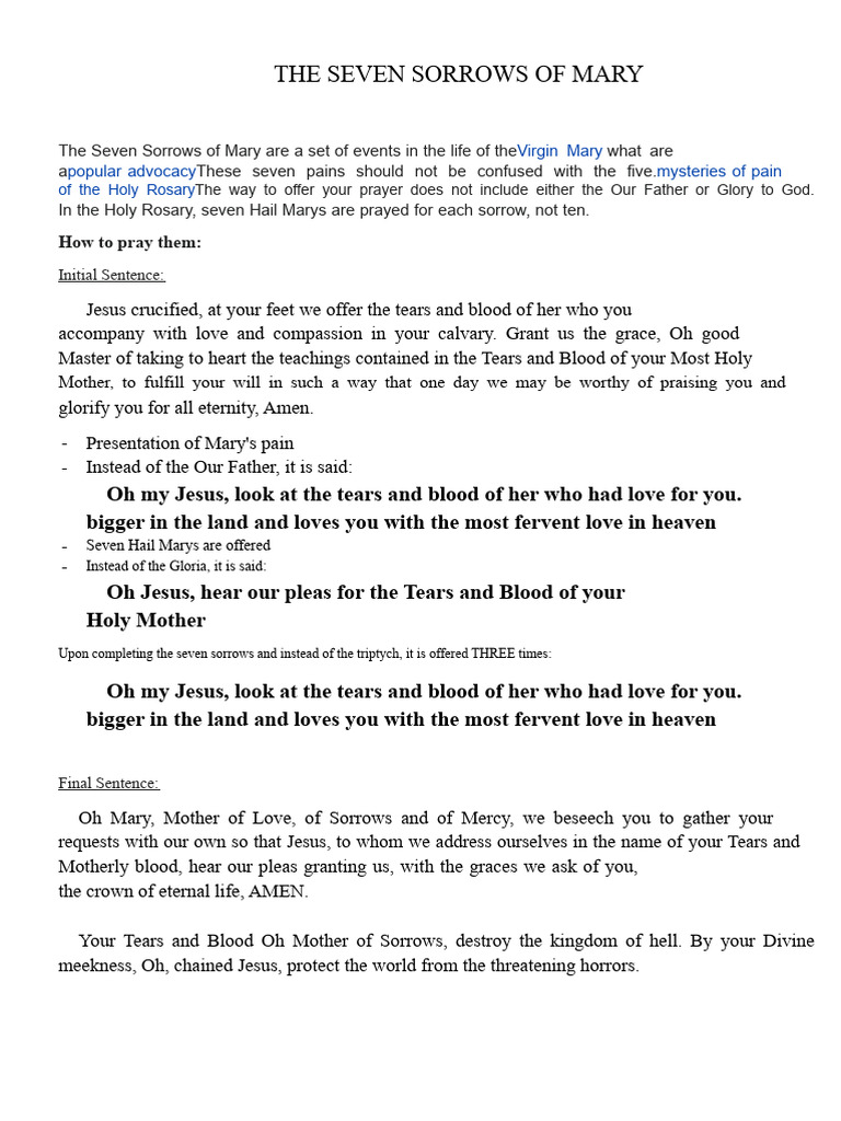 Seven Sorrows of Mary Rosary Guide | PDF