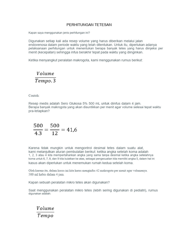 Perhitungan Tetesan Infus IV yang Akurat | PDF