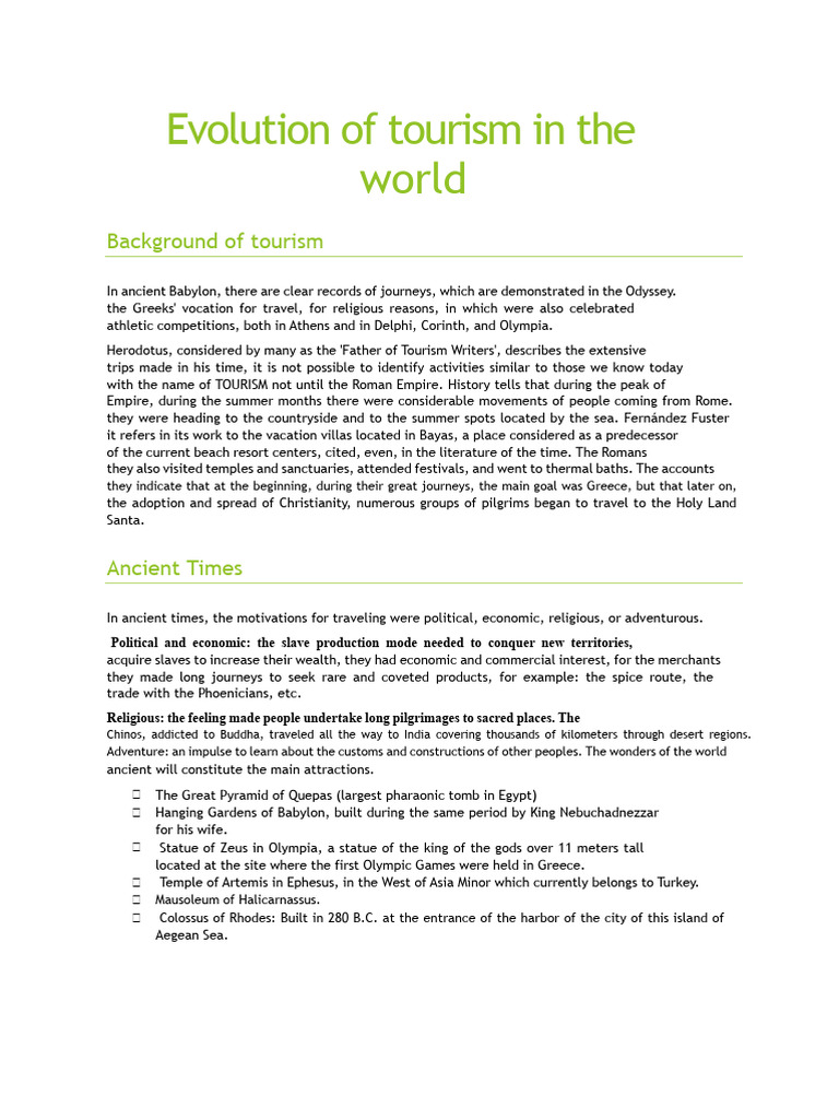 Evolution of Tourism in The World | PDF | Cost Of Living | Tourism