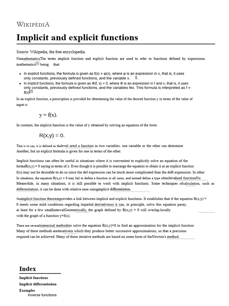 Explicit and Implicit Functions | PDF | Function (Mathematics ...