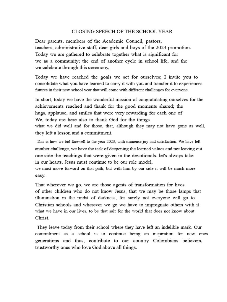 Inspirational Closing Remarks 2023 | PDF