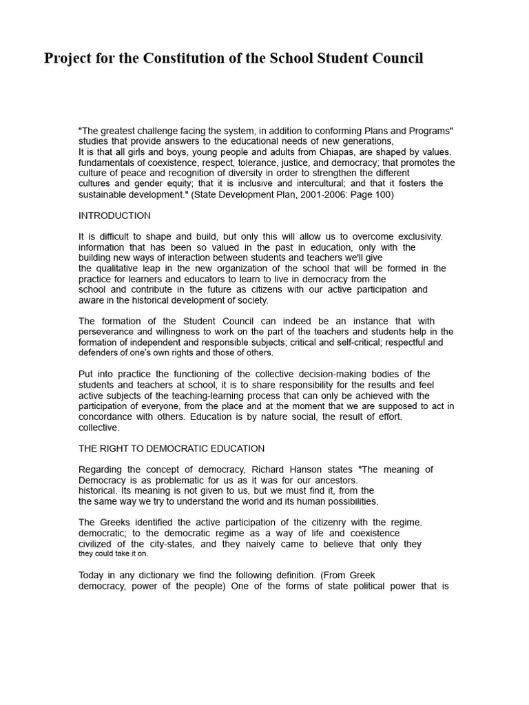 Project For The Constitution of The School Student Council | PDF ...
