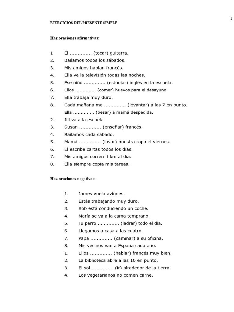 Ejercicios de Presente Simple en Inglés | PDF | Verbo