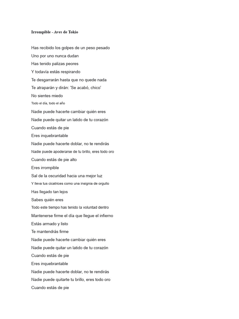 Inquebrantable - Letras de Birds of Tokyo | PDF