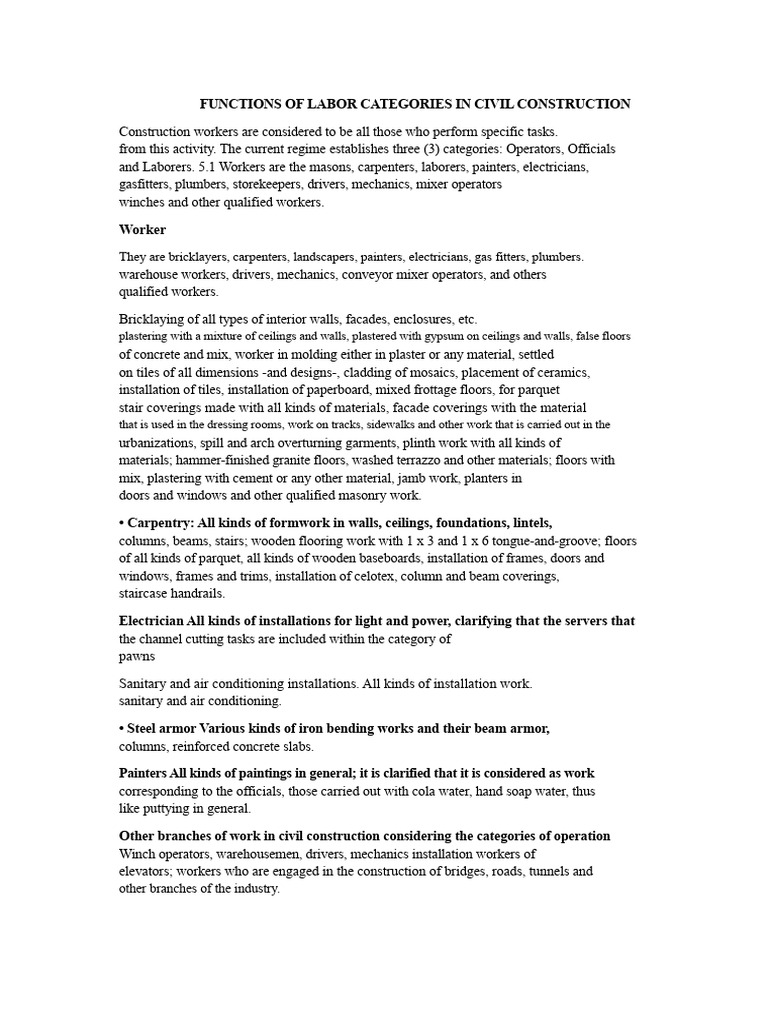 Labor Categories in Civil Construction | PDF | Carpentry | Building ...