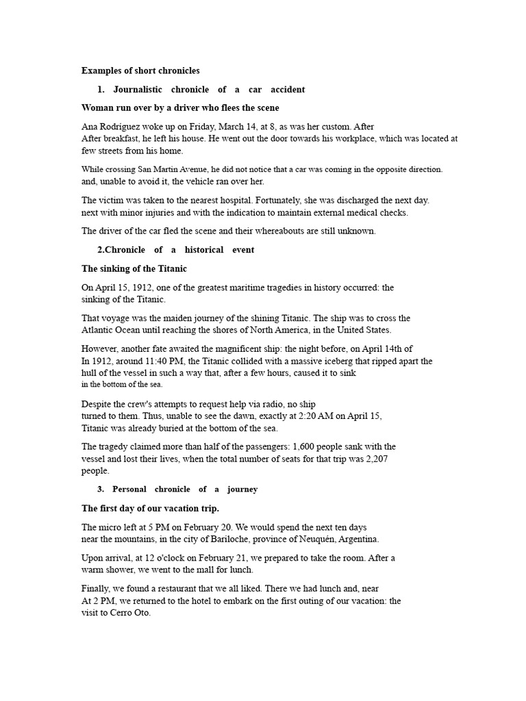 Examples of Short Chronicles | PDF | Ships | Water Transport