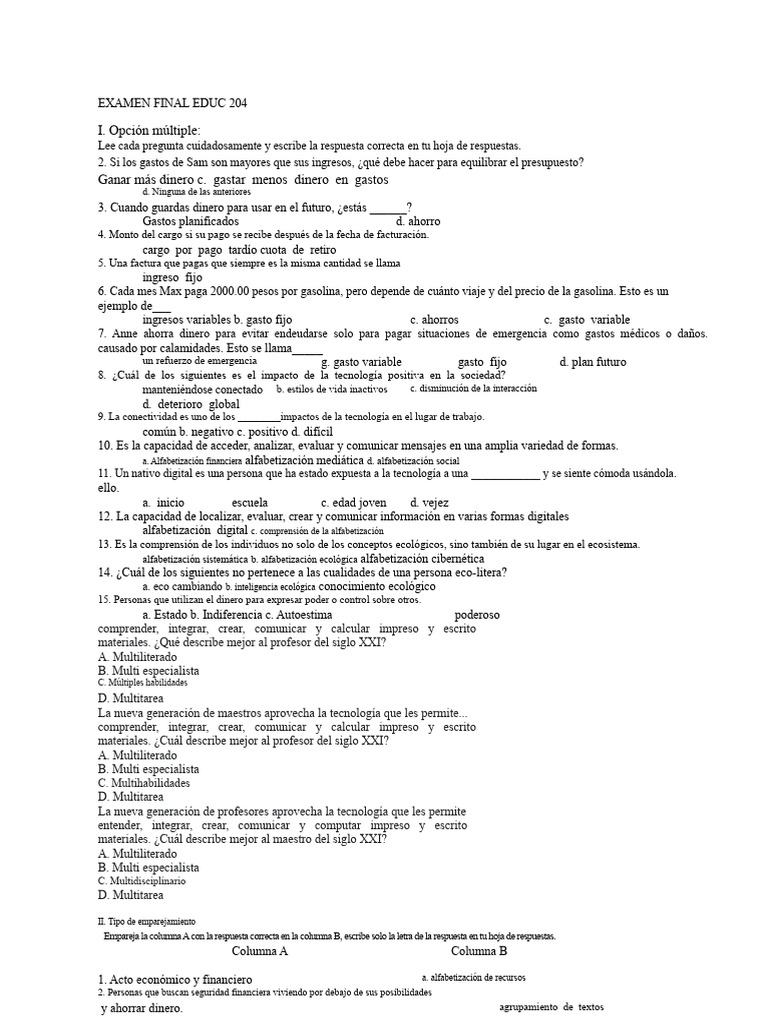 Educ 204 Examen Final - Docx 2022 | PDF | Literatura | Ensayos