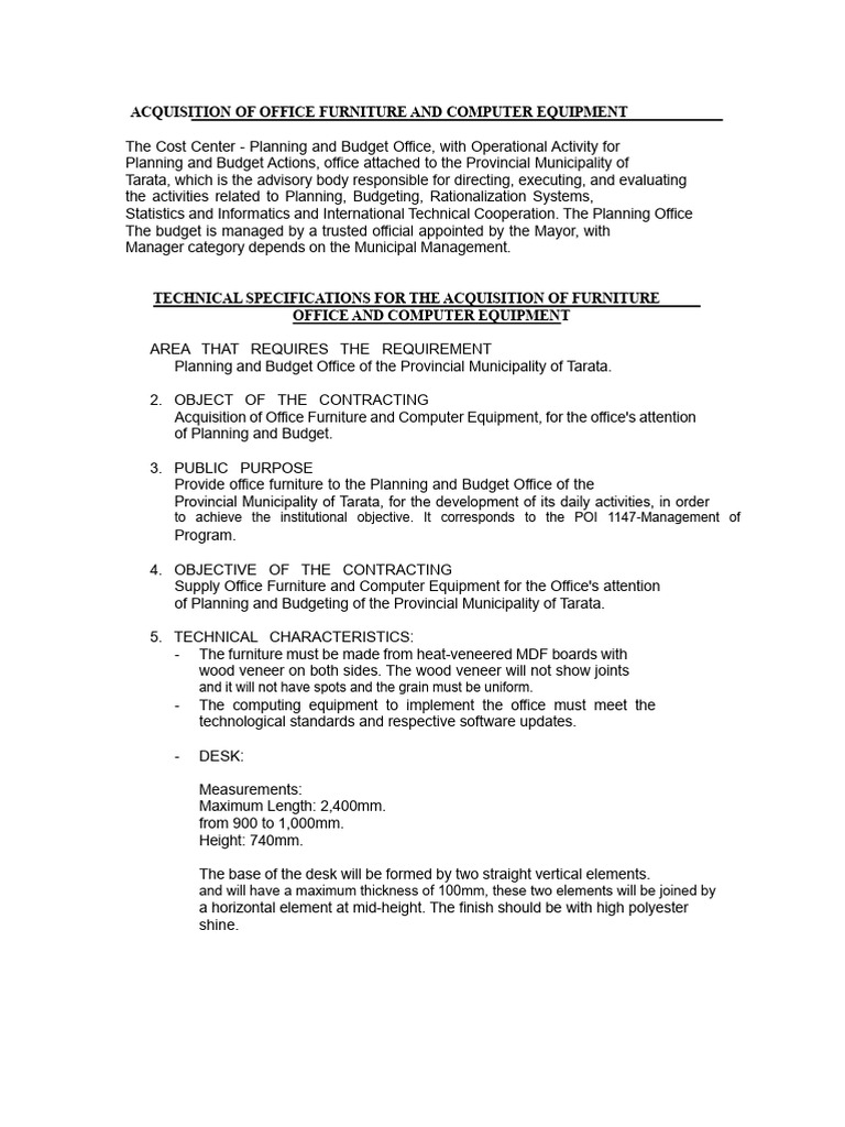 Office Furniture and Equipment Procurement | PDF | Chair | Windows Xp