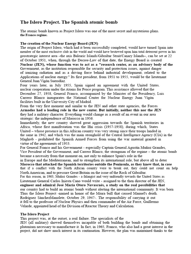 Spain's Secret Atomic Bomb Project Islero | PDF | Nuclear Energy ...