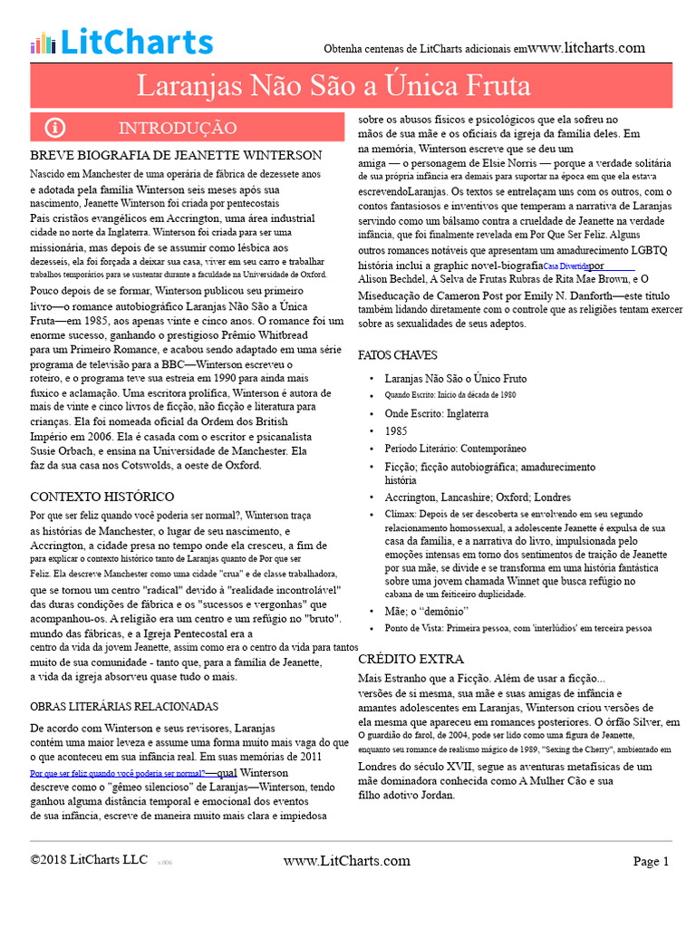 Laranjas-Não-São-a-Única-Fruta LitCharts | PDF | Amor | Narrativa