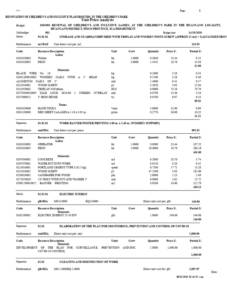 Analysis of Unit Prices | PDF