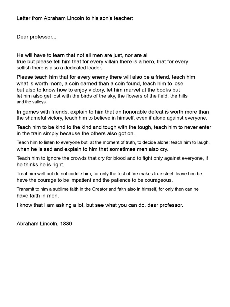 Letter From Abraham Lincoln To His Son's Teacher | PDF