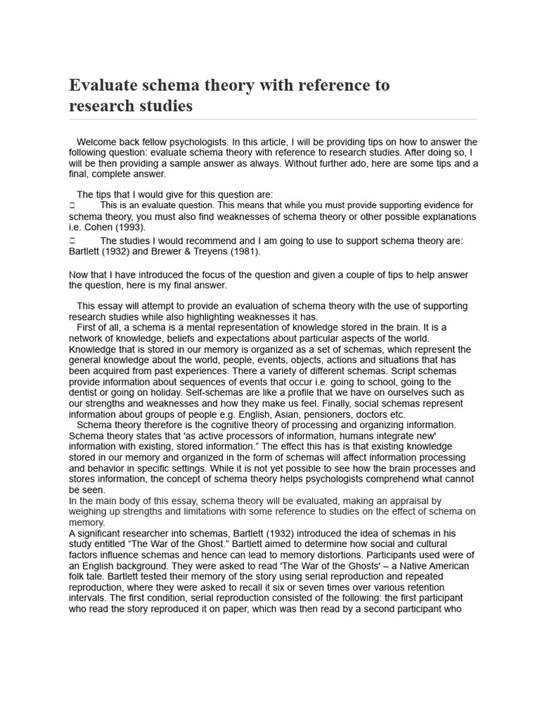 Evaluating Schema Theory with Research | PDF | Schema (Psychology) | Memory