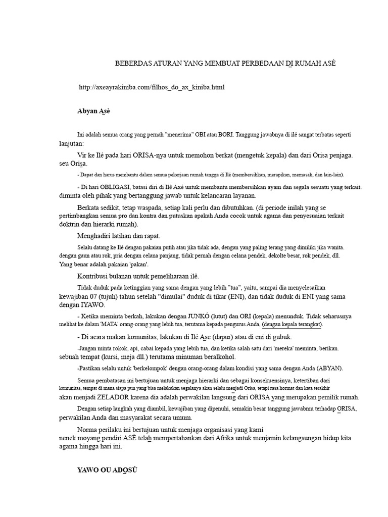 Beberapa Aturan Yang Membuat Perbedaan Di Rumah Asè | PDF