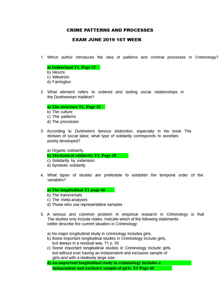 Crime Patterns and Processes Exam 2019 | PDF | Crimes | Crime & Violence