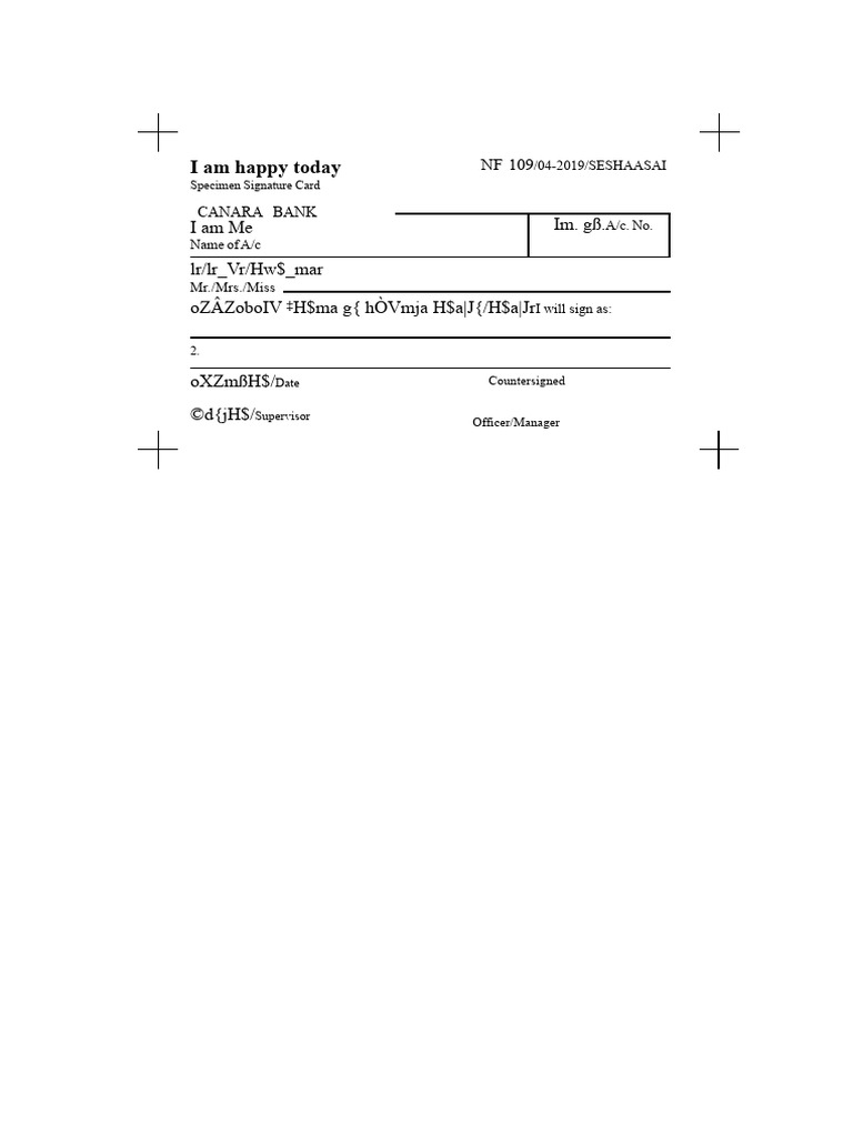 NF 109 Specimen Signature Card | PDF