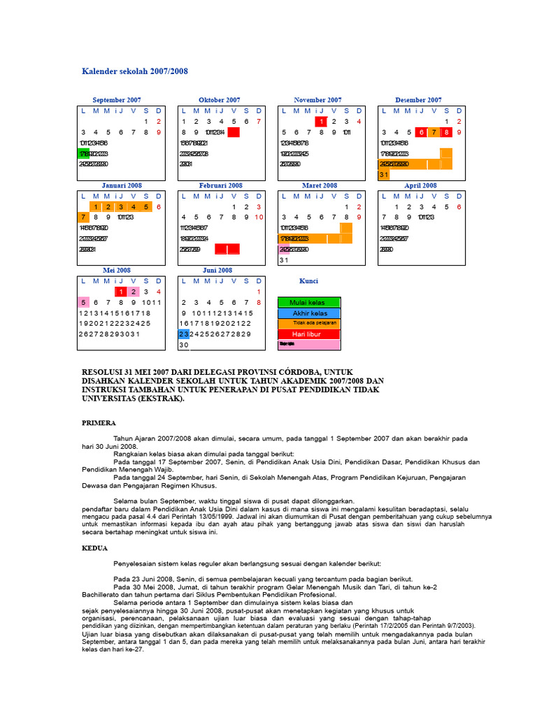 Kalender Sekolah 2007-08 | PDF