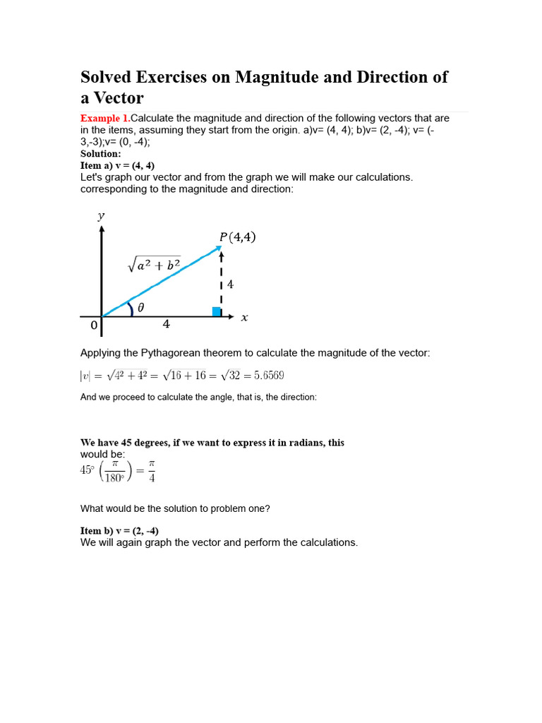 Solved Exercises On Magnitude and Direction of A Vector | PDF | Euclidean Vector | Angle