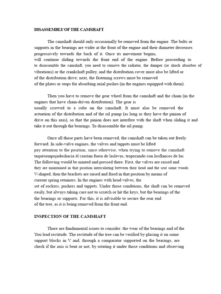 Disassembly of The Camshaft | PDF | Piston | Screw
