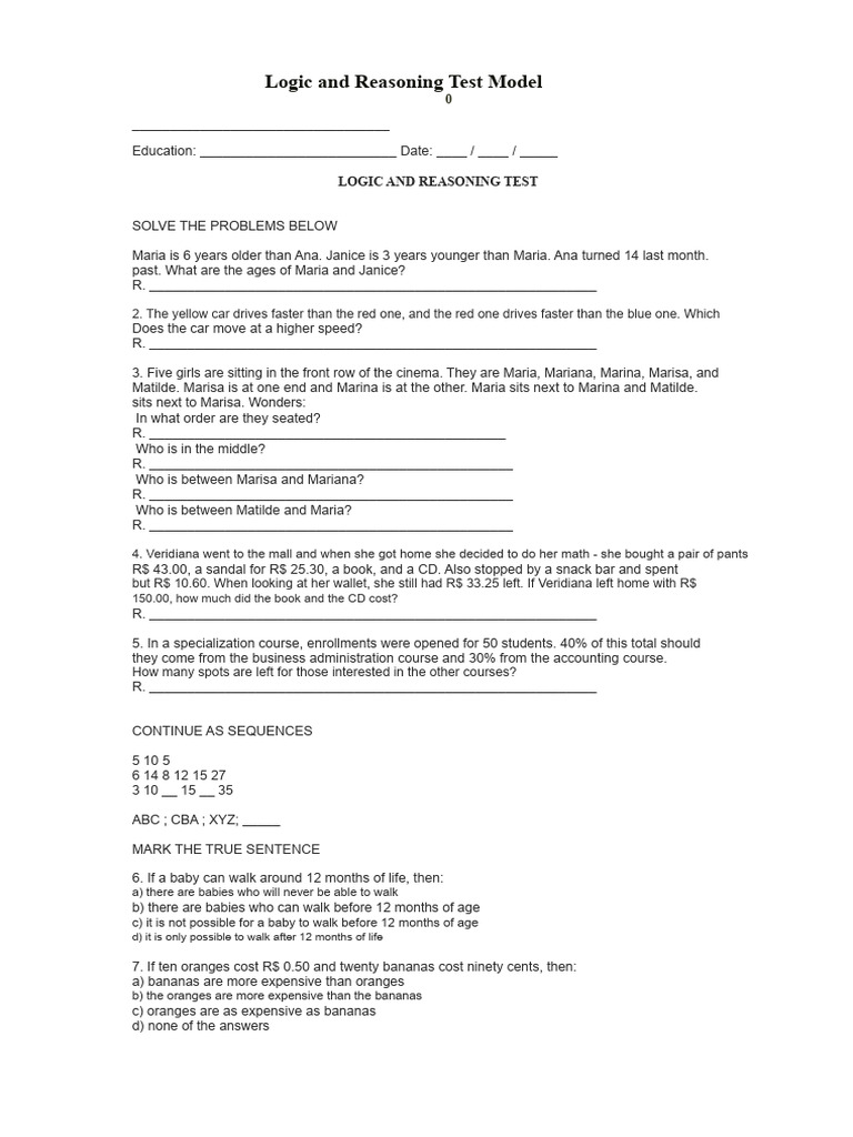 Logic and Reasoning Test Model | PDF | Chess Theory | Chess