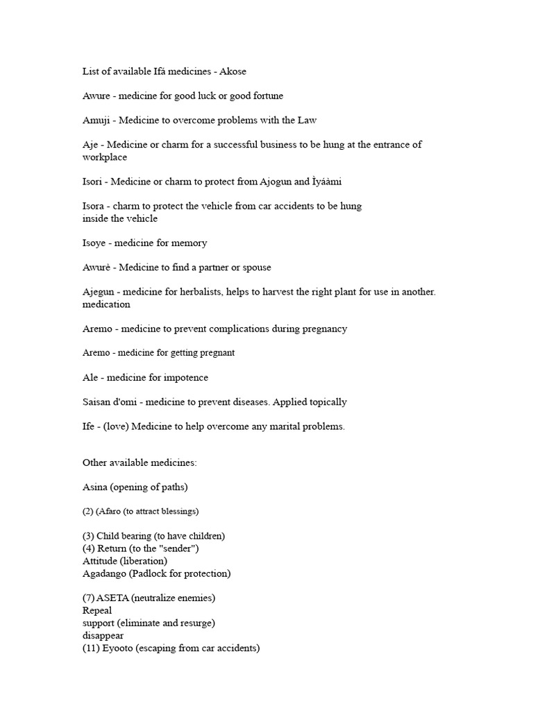 List of Available Ifá Medicines | PDF